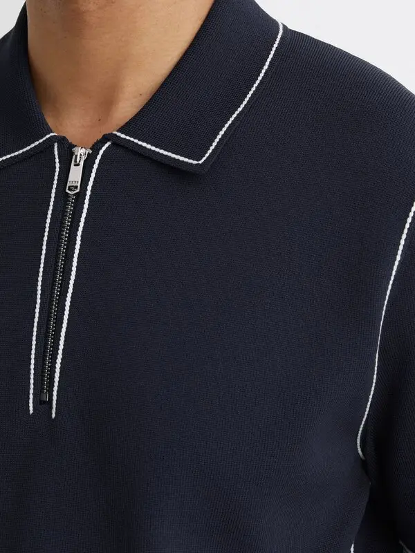 REISS Stitch-detail Half-zip Polo Shirt
