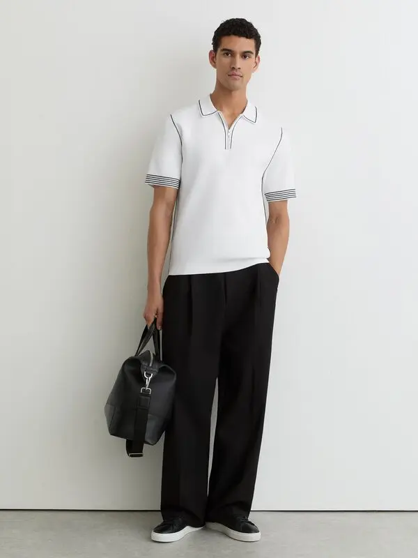 REISS Stitch-detail Half-zip Polo Shirt - White