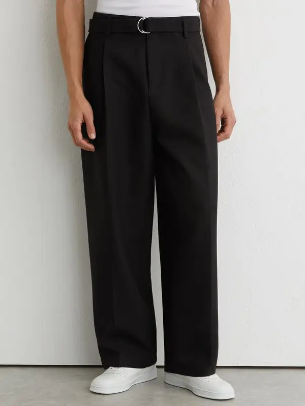REISS Monogram Relaxed-fit Belted Trousers - Black