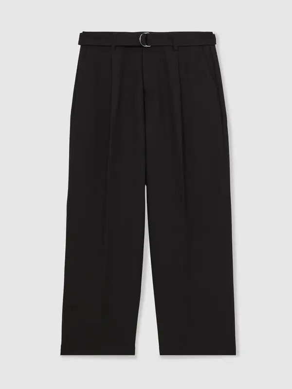 REISS Monogram Relaxed-fit Belted Trousers - Black