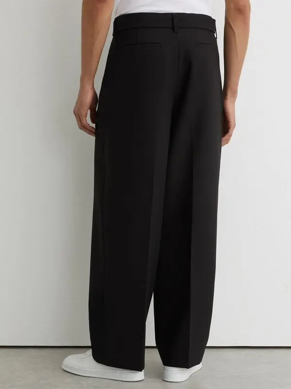 REISS Monogram Relaxed-fit Belted Trousers - Black