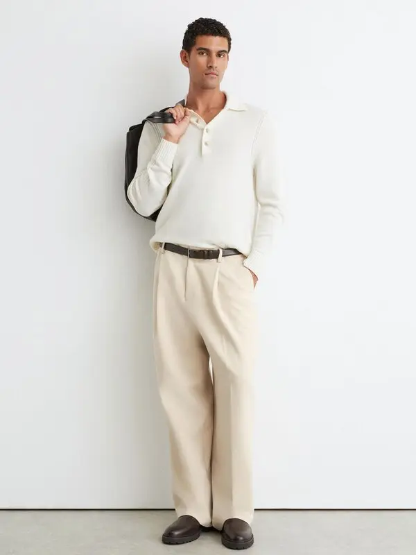 REISS Monogram Relaxed-fit Belted Trousers - Stone