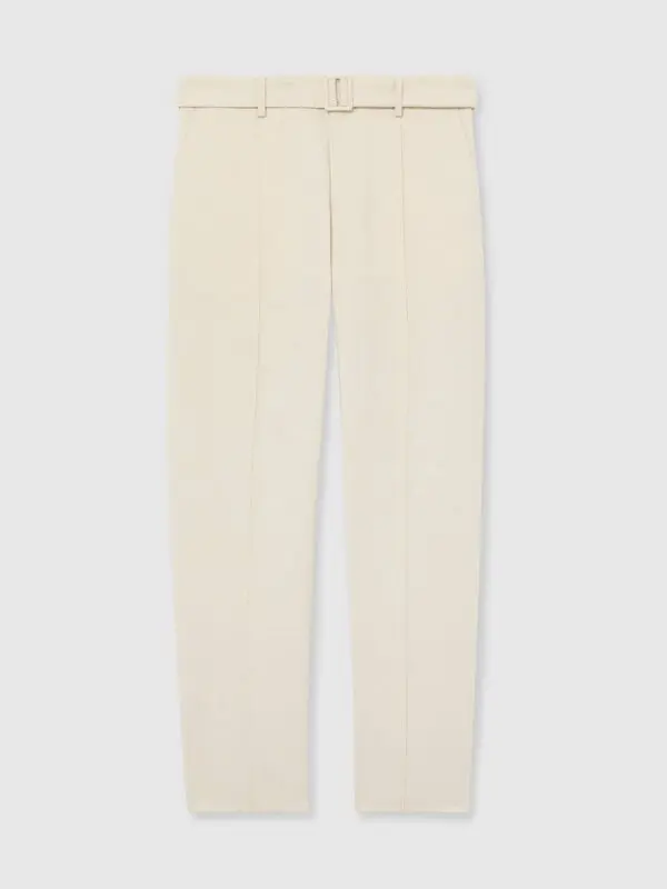 REISS Monogram Relaxed-fit Belted Trousers - Stone