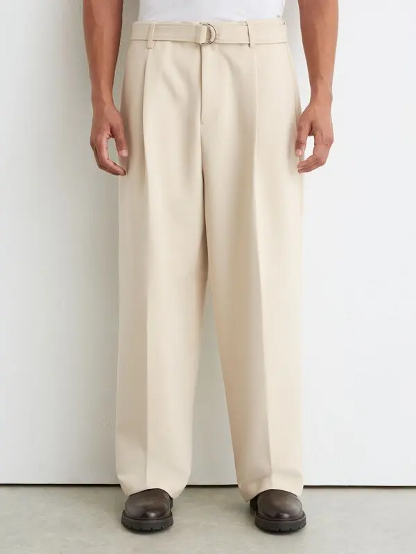 REISS Monogram Relaxed-fit Belted Trousers - Stone