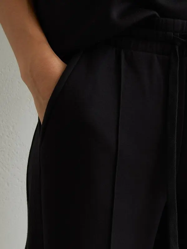 REISS Premium Interlock Wide-leg Joggers - Black