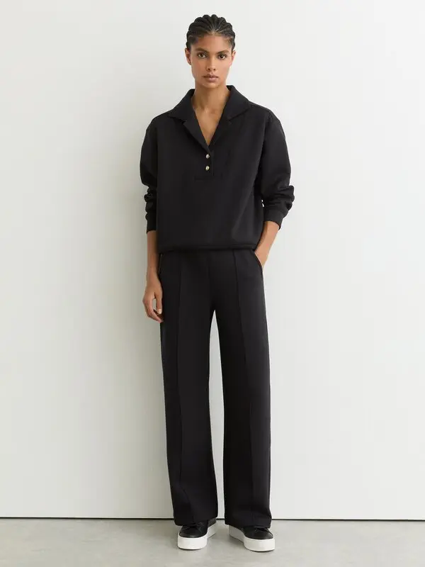 REISS Premium Interlock Wide-leg Joggers - Black