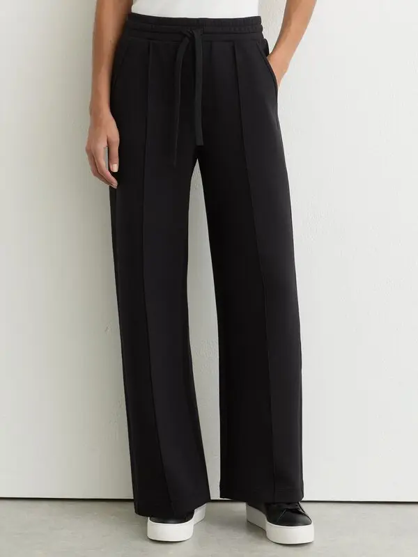 REISS Premium Interlock Wide-leg Joggers - Black