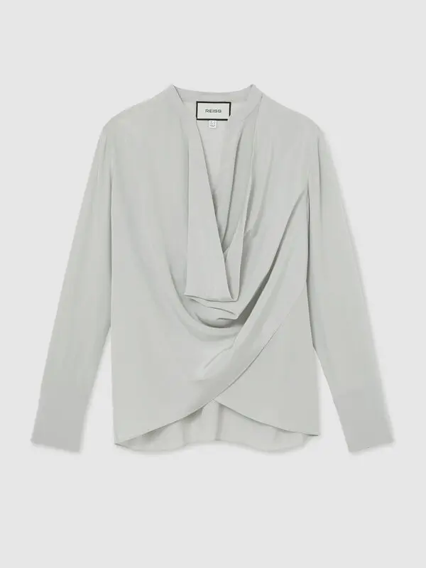 REISS Matte Silk Draped Shirt - Grey