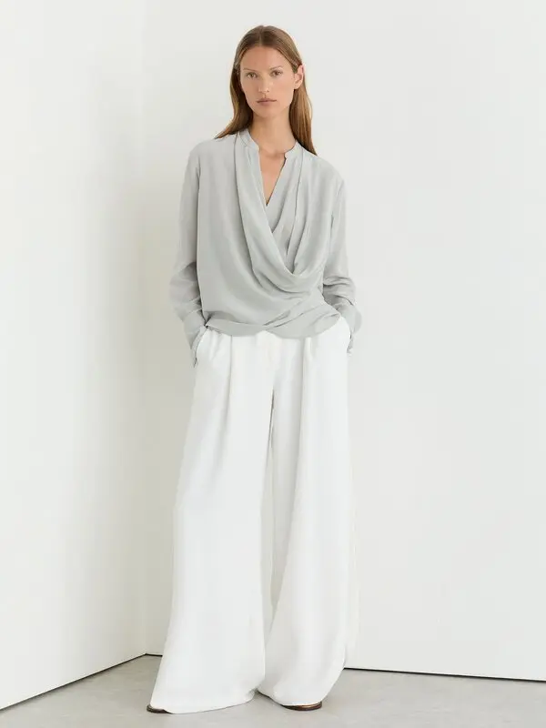 REISS Matte Silk Draped Shirt - Grey