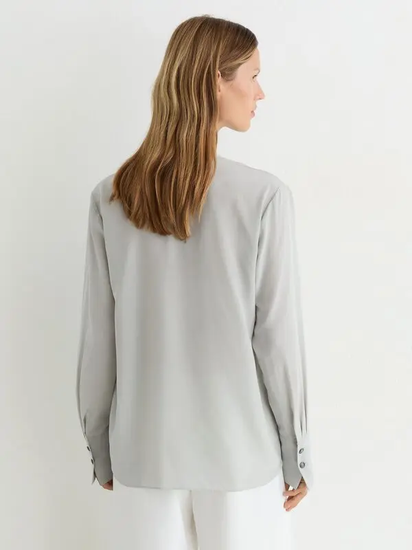 REISS Matte Silk Draped Shirt - Grey