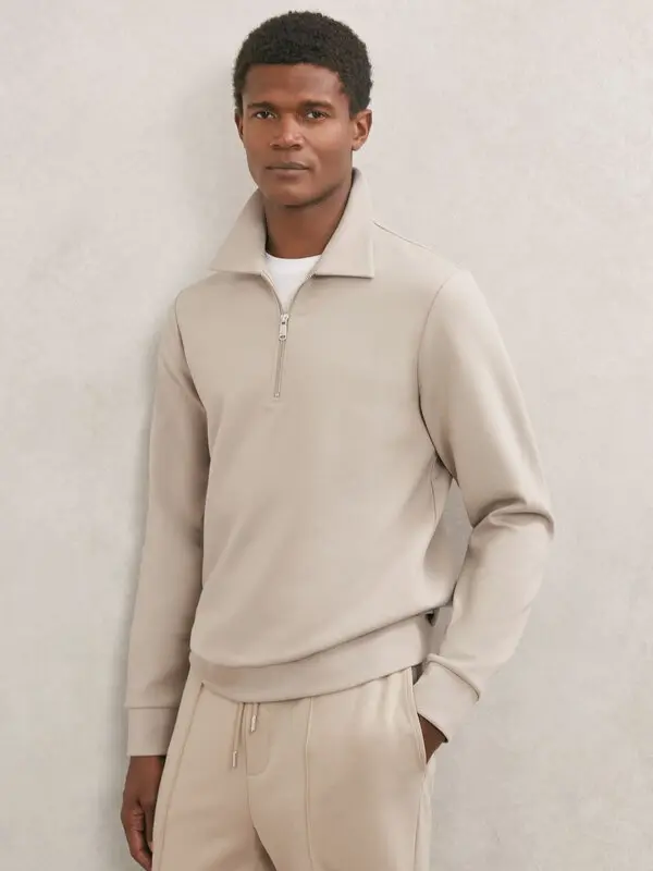 REISS Premium Interlock Half-zip Polo Sweatshirt