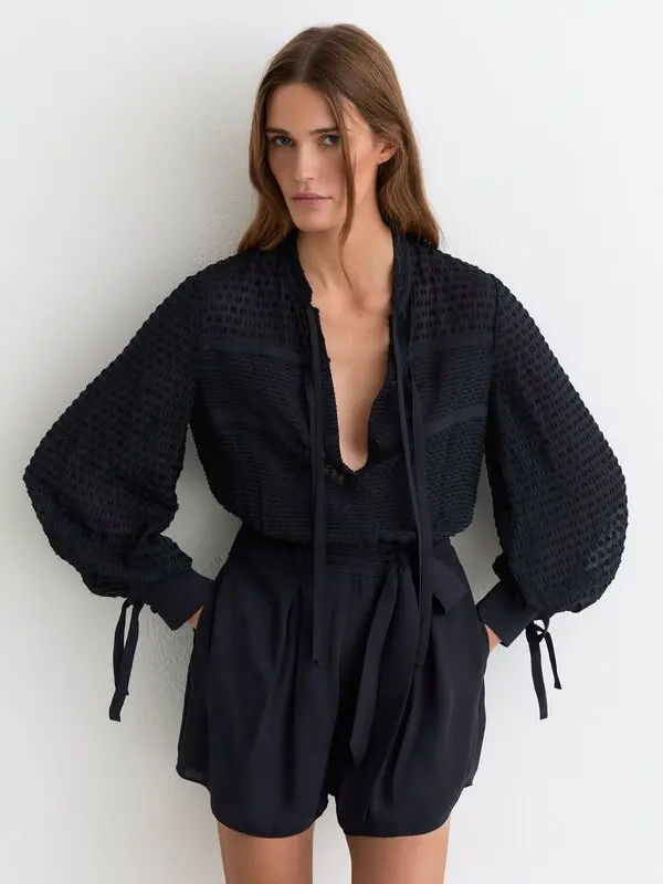 REISS Embroidered Long-sleeve Belted Playsuit