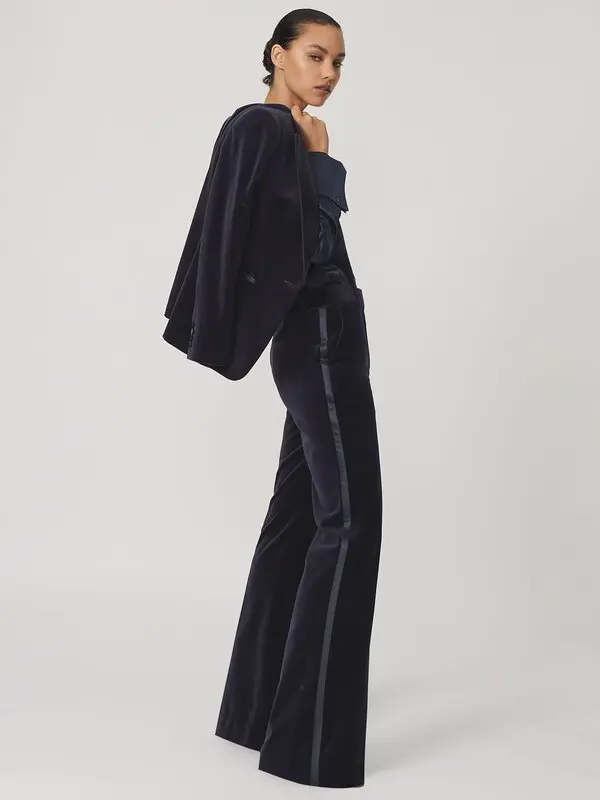 REISS Velvet Satin-stripe Flared Trousers