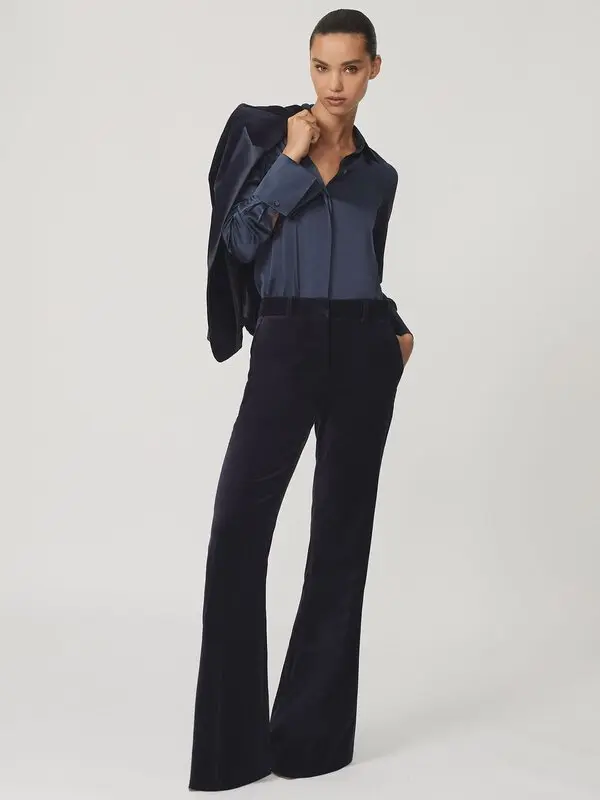 REISS Velvet Satin-stripe Flared Trousers