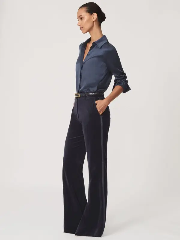 REISS Velvet Satin-stripe Flared Trousers