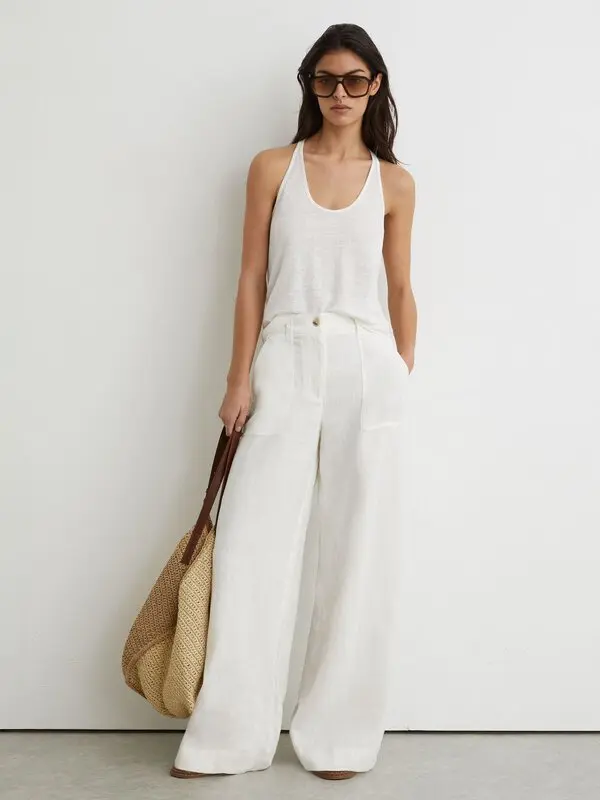 REISS Linen Racer-back Vest - White
