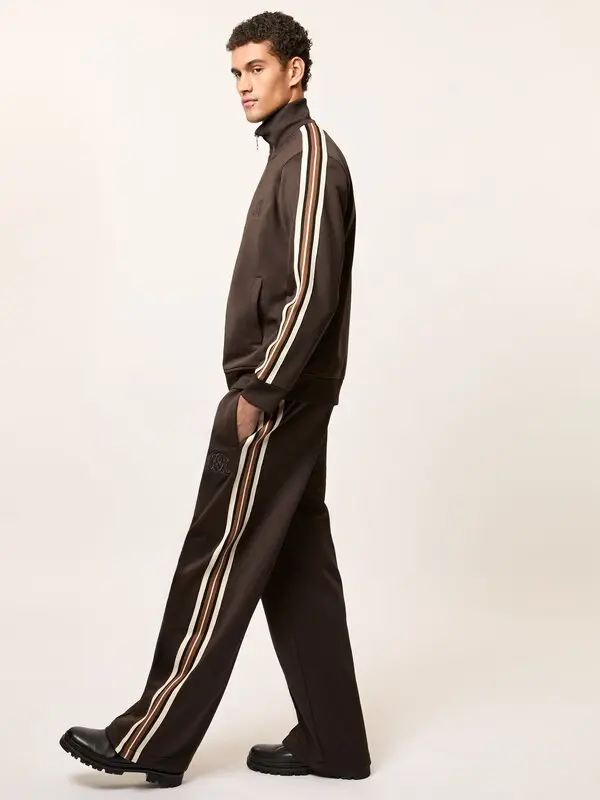 REISS Monogram Cotton Wide-leg Joggers - Brown