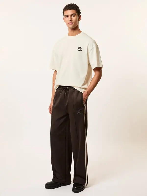 REISS Foster Monogram Cotton Wide-leg Joggers - Brown