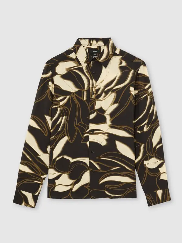 REISS Floral-print Long-sleeve Shirt Regular-fit - Black