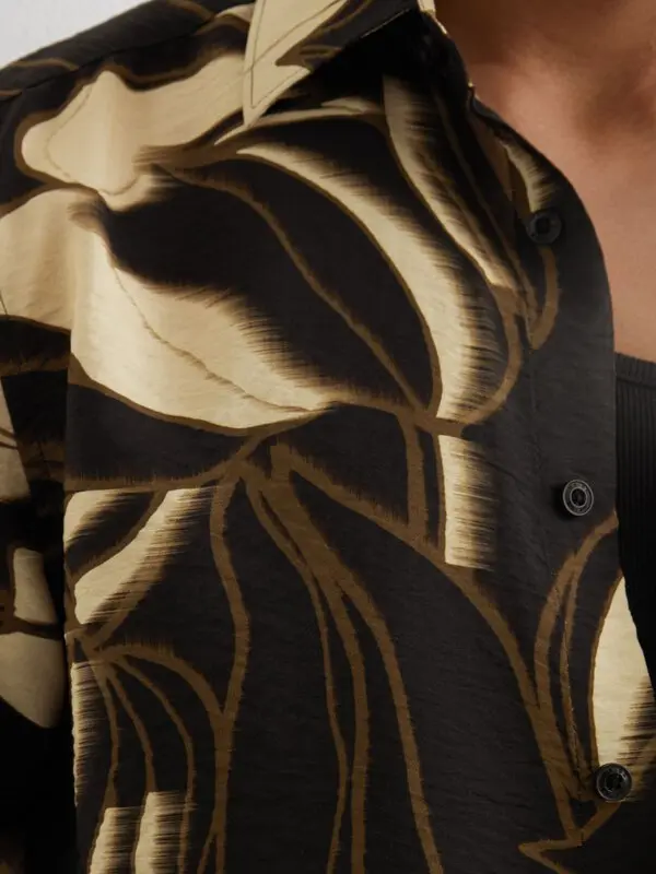 REISS Floral-print Long-sleeve Shirt Regular-fit - Black