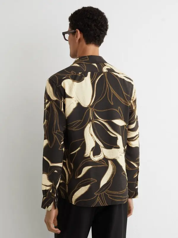 REISS Floral-print Long-sleeve Shirt Regular-fit - Black