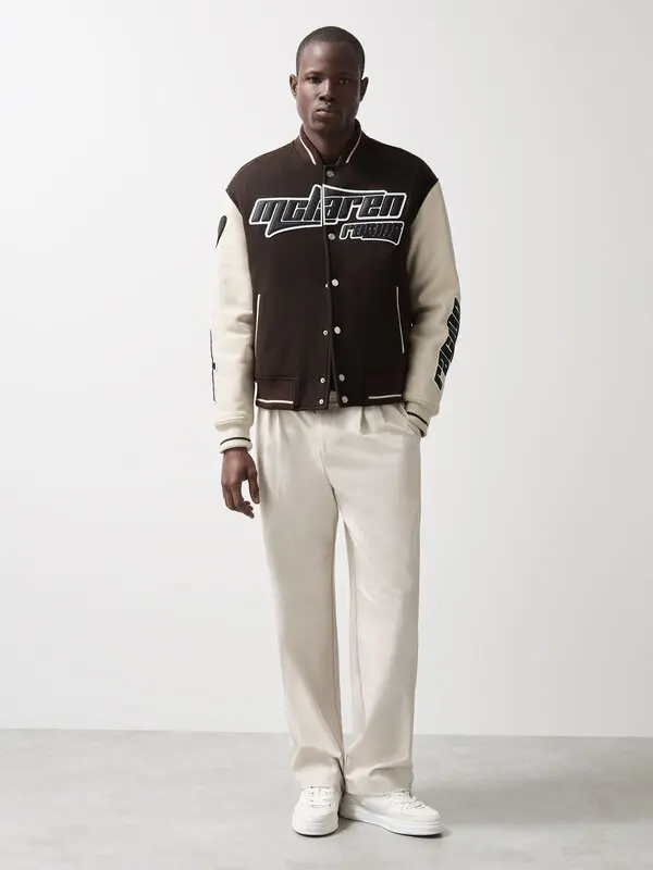 REISS F1 Team Bomber Jacket - Brown/cream