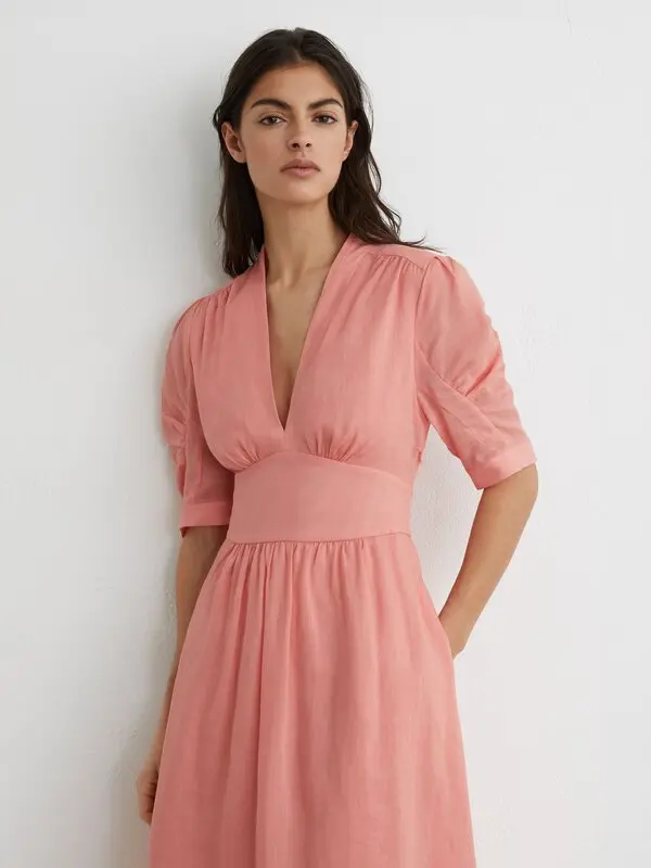 REISS Short-sleeve Waisted Midi Dress