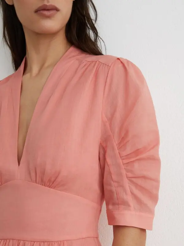 REISS Short-sleeve Waisted Midi Dress