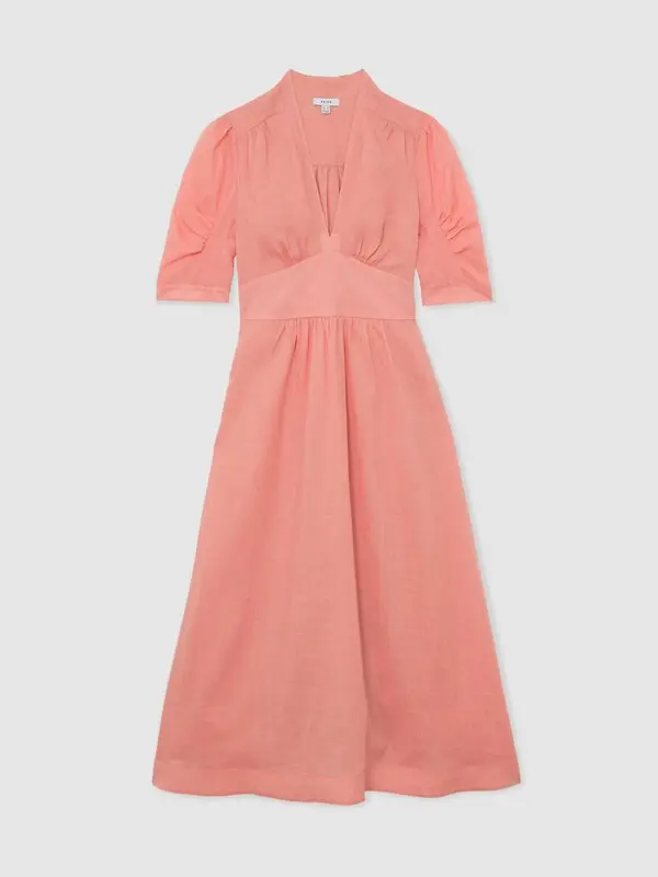 REISS Short-sleeve Waisted Midi Dress