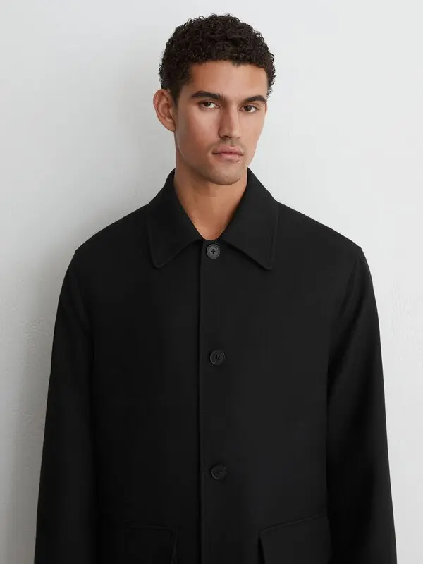 REISS Wool-blend Twill Single-breasted Overcoat