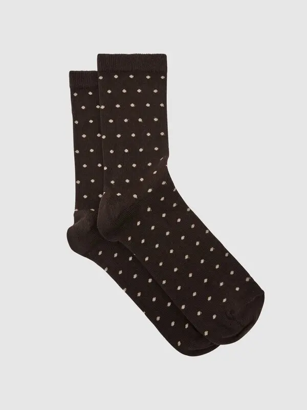REISS Cotton-blend Polka-dot Socks - Chocolate