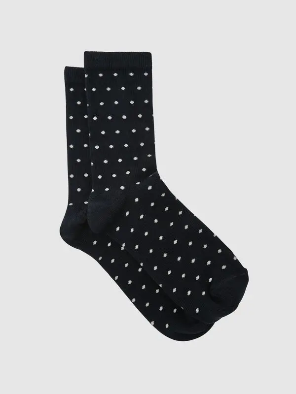 REISS Cotton-blend Polka-dot Socks - Navy