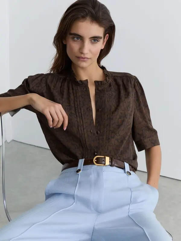 REISS Matte-silk Animal-print Blouse