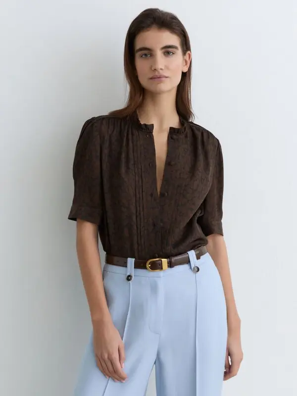 REISS Matte-silk Animal-print Blouse