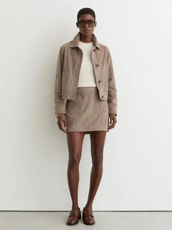 REISS Suede Patch-pocket Mini Skirt - Neutral