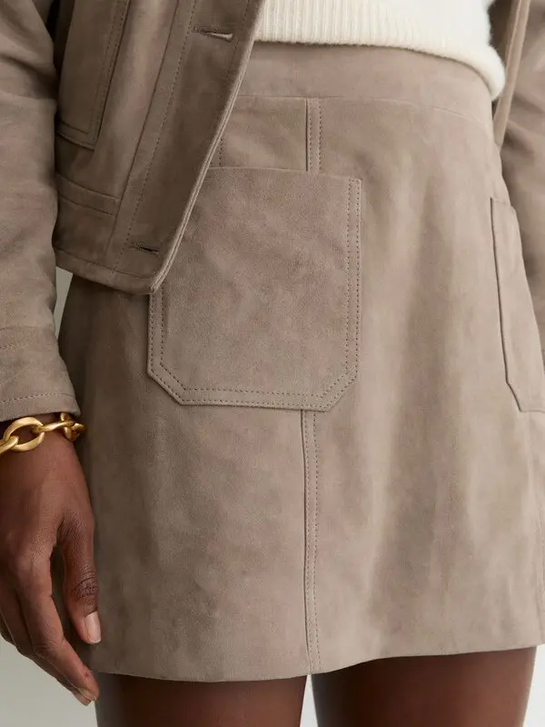 REISS Suede Patch-pocket Mini Skirt - Neutral