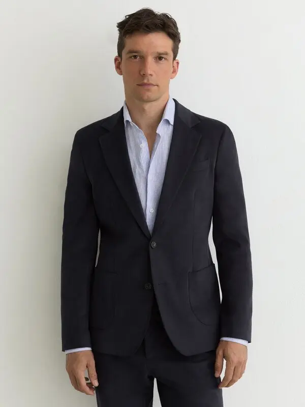 REISS Brushed Twill Single-breasted Blazer Tailored-fit - Navy