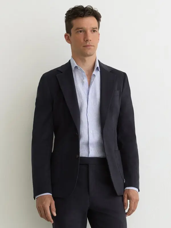 REISS Brushed Twill Single-breasted Blazer Tailored-fit - Navy