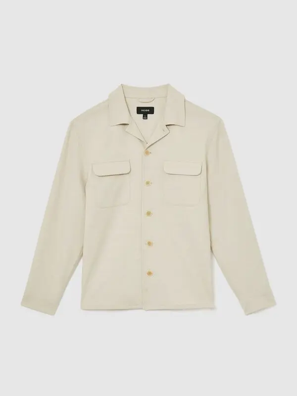 REISS Twin-pocket Button-through Overshirt - Stone