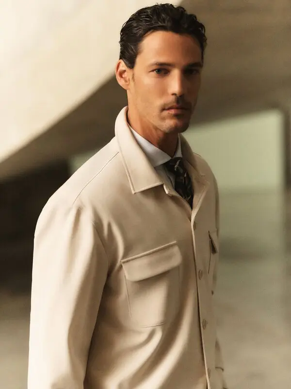 REISS Twin-pocket Button-through Overshirt - Stone