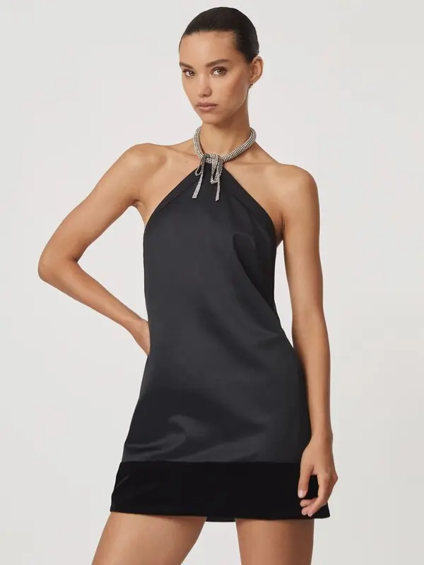 REISS Satin Crystal-embellished Mini Dress - Black