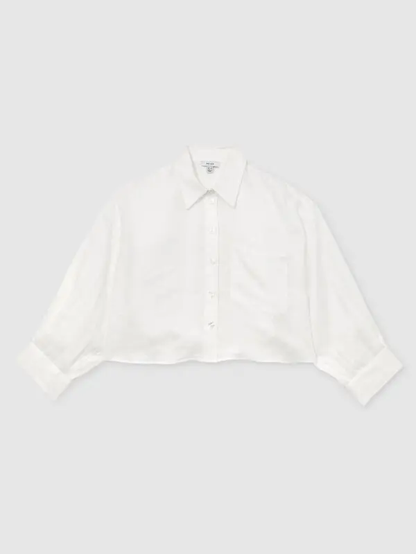 REISS Linen Oversize Cropped Shirt - White