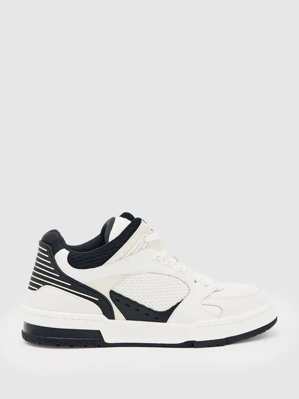 REISS White & Black Bonded-leather Mid-top Skater Trainers