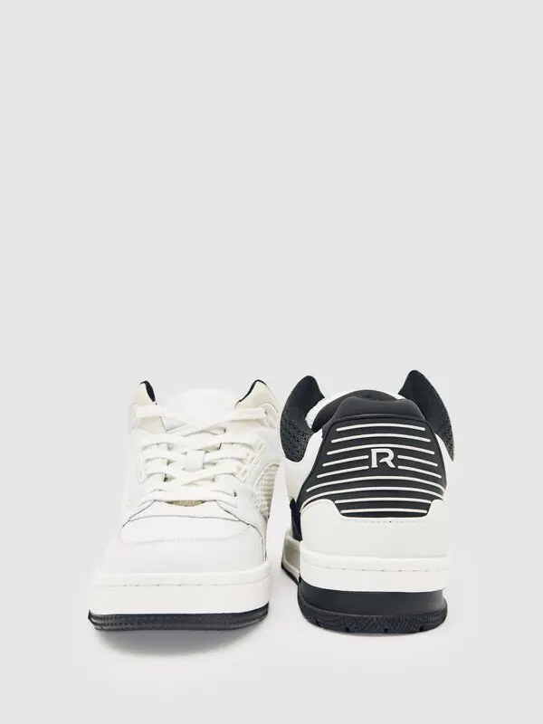 REISS White & Black Bonded-leather Mid-top Skater Trainers