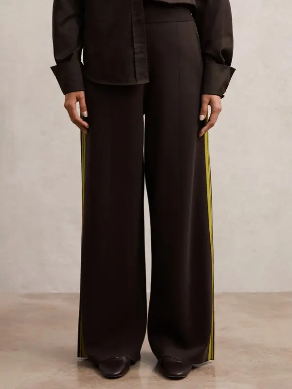 REISS Knitted Side-stripe Wide-leg Trousers