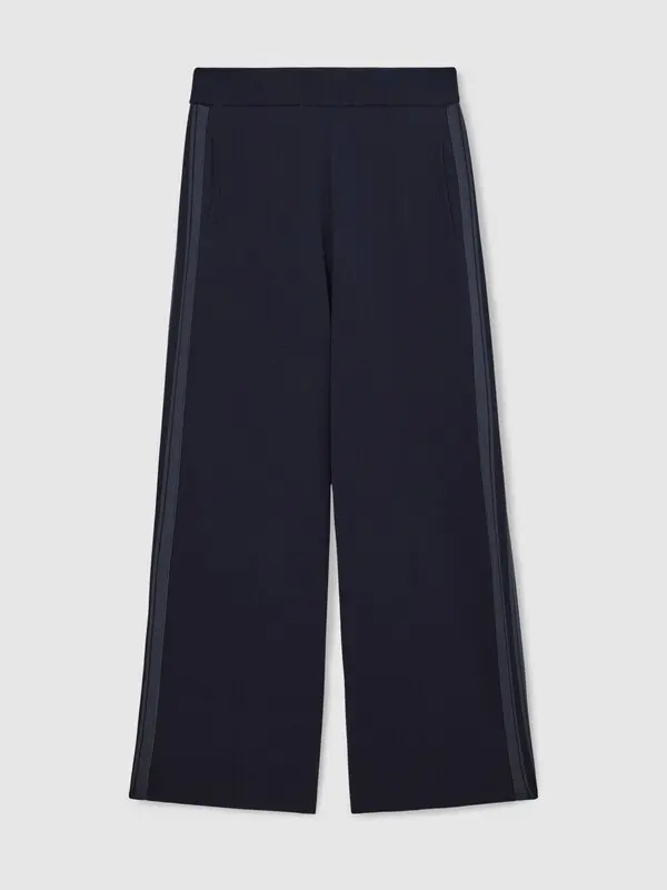 REISS Knitted Side-stripe Wide-leg Trousers