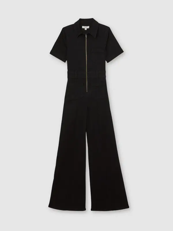 REISS Wide-leg Zip-through Denim Jumpsuit