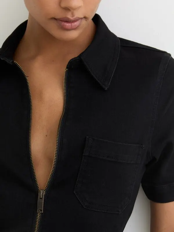 REISS Wide-leg Zip-through Denim Jumpsuit
