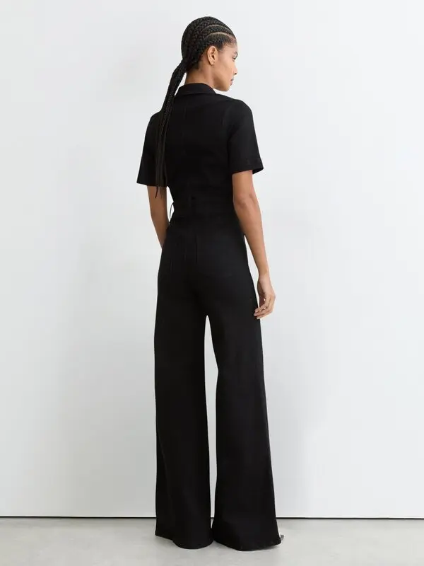 REISS Wide-leg Zip-through Denim Jumpsuit