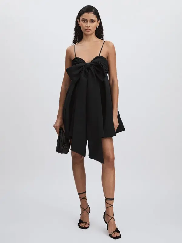 AMUR Bow Detail Babydoll Dress - Black